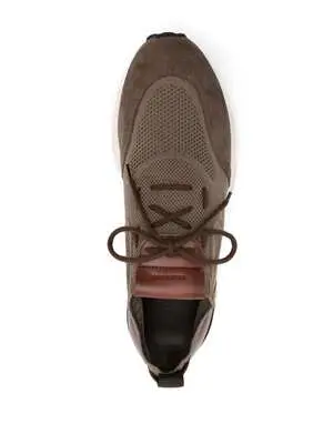 SCAROSSO Knitted-upper Leather Sneakers - Brown