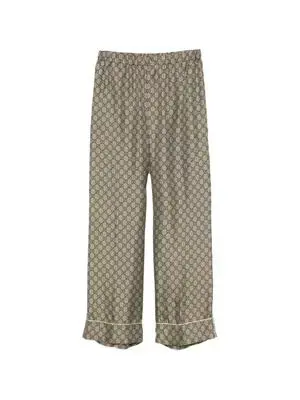 Gucci Gg Supreme Silk Palazzo Trousers - Brown