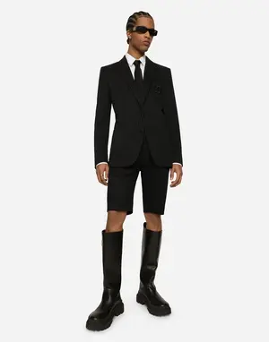 Dolce & Gabbana Stretch Cotton Tailored Shorts With Dg Patch
