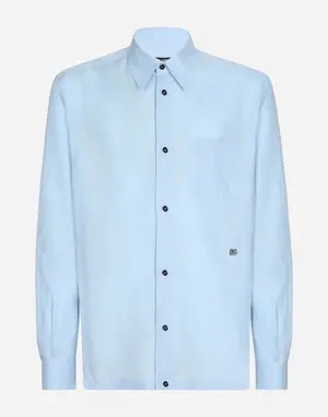 Dolce & Gabbana Linen Hawaiian Shirt With Dg Hardware - Azure