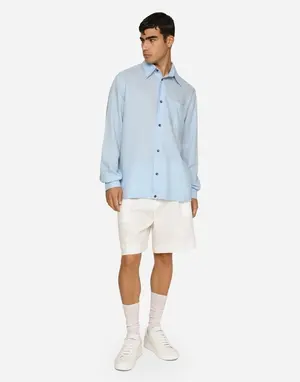 Dolce & Gabbana Linen Hawaiian Shirt With Dg Hardware - Azure