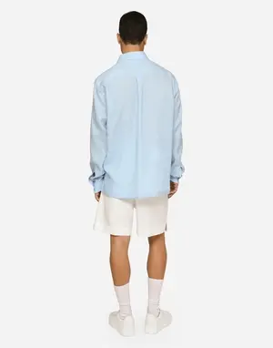 Dolce & Gabbana Linen Hawaiian Shirt With Dg Hardware - Azure