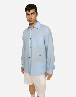 Dolce & Gabbana Linen Hawaiian Shirt With Dg Hardware - Azure