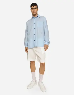 Dolce & Gabbana Linen Hawaiian Shirt With Dg Hardware - Azure