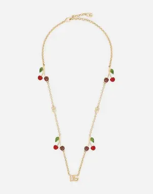 Dolce & Gabbana Necklace With Cherry Charms And Logo - Gold