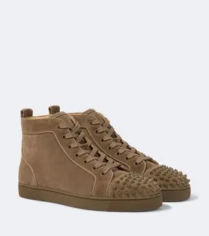 CHRISTIAN LOUBOUTIN Louis Spikes Suede High-top Sneakers - Brown