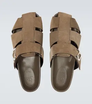 CHRISTIAN LOUBOUTIN Embellished Suede Mules - Brown