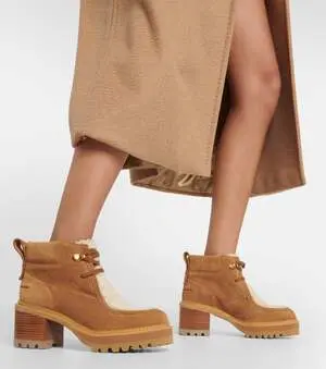 See By Chloé Shearling-trimmed Suede Ankle Boots