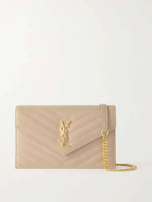 Saint Laurent Cassandre Envelope Chain Matelassé Textured-leather Bag - Beige