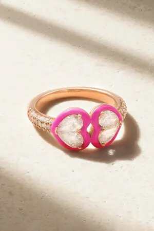 KAMYEN Heart 18-karat Rose Diamond And Enamel Ring - Gold