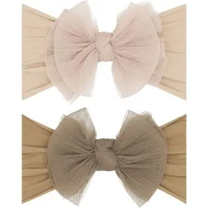 BABY BLING 2-pack Point D'esprit Tulle Headbands - Blush Latte