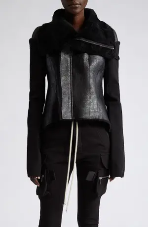 Rick Owens Luxor Naska Genuine Shearling & Merino Wool Biker Jacket