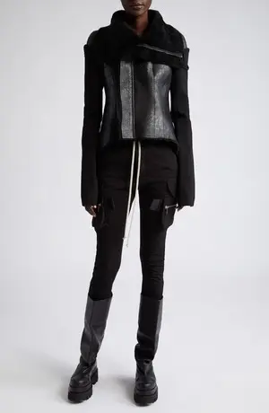 Rick Owens Luxor Naska Genuine Shearling & Merino Wool Biker Jacket