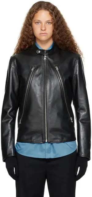 MAISON MARGIELA MM6 Maison Margiela Black Zip Leather Jacket - 900 Black