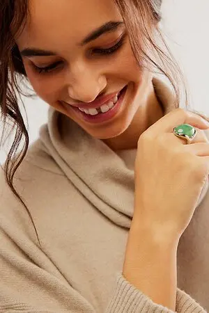 Free People Essence Stone Inlay Ring Jade Silver