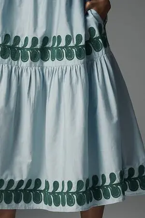 Anthropologie Embroidered Puff-sleeve Midi Dress
