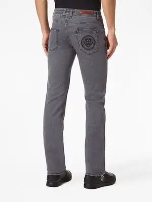 BILLIONAIRE Logo-embroidered Straight-leg Jeans - Grey