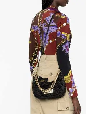 Versace Logo Plaque Quilted Shoulder Bag