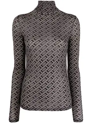 Pinko Love Birds-print Mesh Top - Black