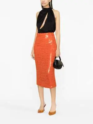 LAQUAN SMITH Sequinned Crêpe And Corded Lace Skirt