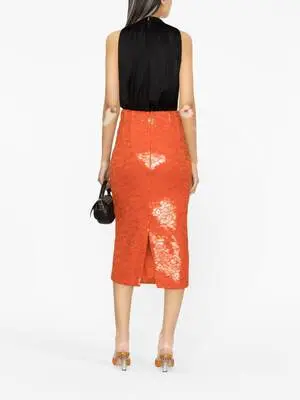 LAQUAN SMITH Sequinned Crêpe And Corded Lace Skirt