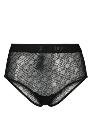 Palm Angels Logo-waistband Lace Briefs - Black