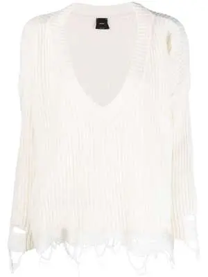 Pinko Distressed Knitted Jumper - White