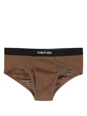 TOM FORD Logo-waistband Stretch-cotton Briefs - Brown