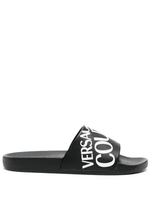Versace Logo-print Slip-on Slides - Black