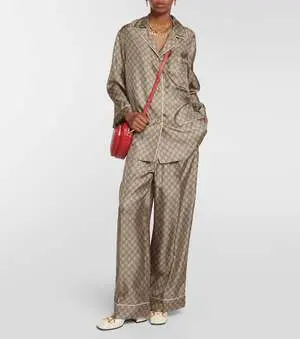 Gucci Gg Supreme Oversized Silk Shirt - Brown