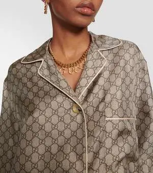 Gucci Gg Supreme Oversized Silk Shirt - Brown