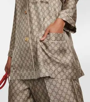 Gucci Gg Supreme Oversized Silk Shirt - Brown