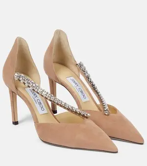 JIMMY CHOO Bee 85 Embellished Suede Pumps