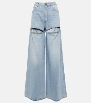AREA Cutout Embellished Wide-leg Jeans - Blue