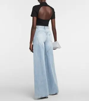 AREA Cutout Embellished Wide-leg Jeans - Blue