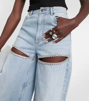 AREA Cutout Embellished Wide-leg Jeans - Blue