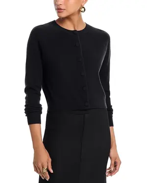 Aqua 100% Cashmere Crewneck Cardigan - Black