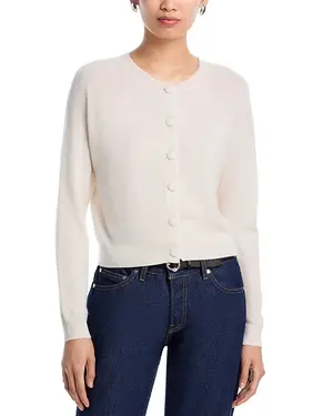 Aqua 100% Cashmere Crewneck Cardigan Ivory
