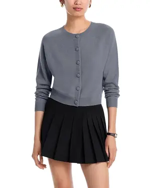 Aqua 100% Cashmere Crewneck Cardigan Medium Grey