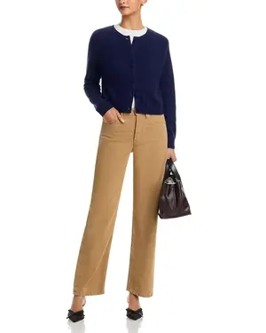 Aqua 100% Cashmere Crewneck Cardigan - Peacoat