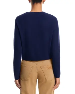 Aqua 100% Cashmere Crewneck Cardigan - Peacoat