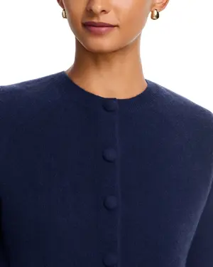 Aqua 100% Cashmere Crewneck Cardigan - Peacoat
