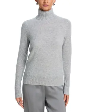 Aqua Cashmere Turtleneck Sweater - Light Grey