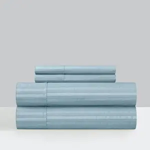 Chic Home Design Siena 3 Piece Sheet Set Solid Color Striped Pattern Technique - Blue
