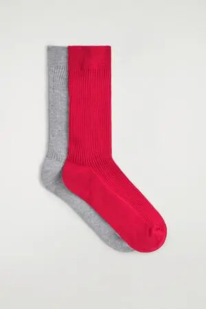 Cos Ribbed Cotton-blend Socks Two-pack - Red