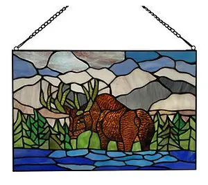 RIVER OF GOODS 12'h Moose Mountain Stained Glas S Window Panel - One-color