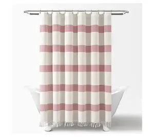 LUSH DECOR Tucker Stripe Yarn Dyed Cotton Shower Curtain B Y - One-color
