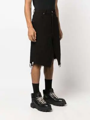 Rick Owens Distressed-hem Denim Bermuda Shorts