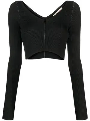 Marni V-neck Ribbed-knit Crop Top - Black