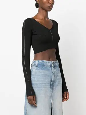 Marni V-neck Ribbed-knit Crop Top - Black